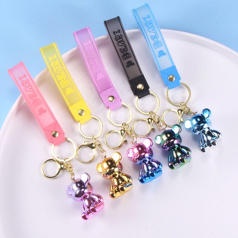 Plating bearbrick keychain cute design bear brick key ring bag wallet ...