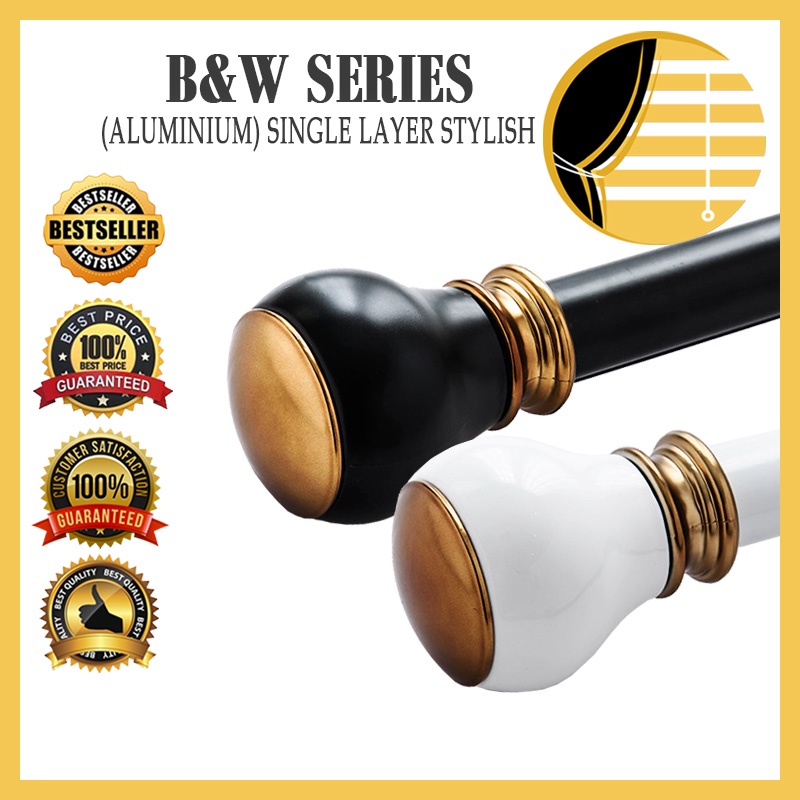 LANGSIR RUMAH B&W SINGLE Aluminium Curtain Rod/ Kayu Langsir Aluminium ...