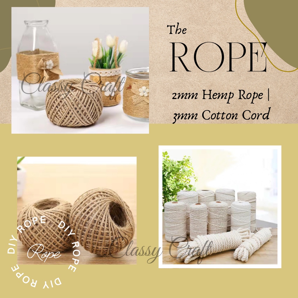 2mm Twine Hemp Rope String TALI GUNI & 3mm Natural Cotton Cord Macrame ...