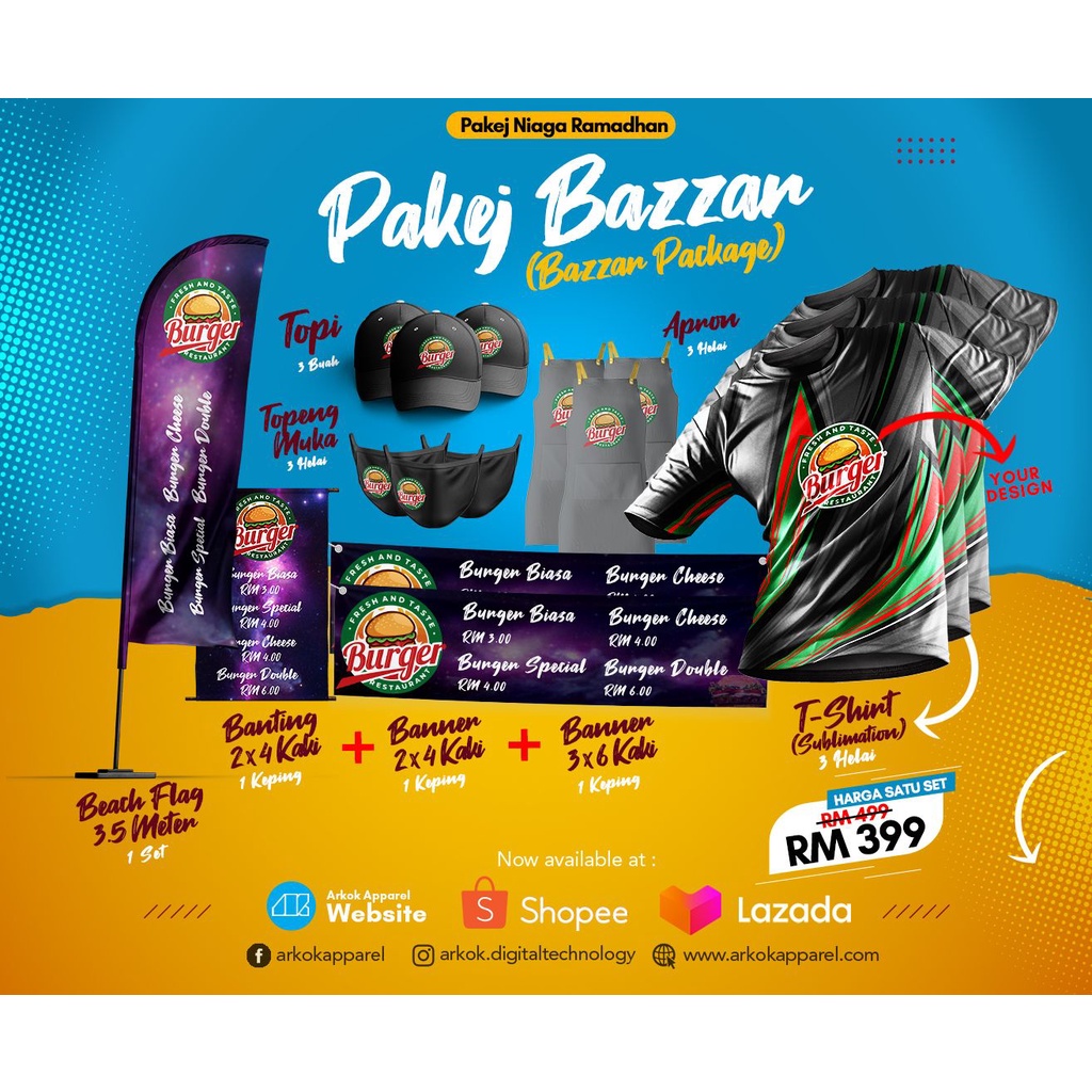 Promosi Pakej Niaga Ramadhan 2022 I T-shirt I Topi I Banner I Banting I Apron I Beach Flag I ...