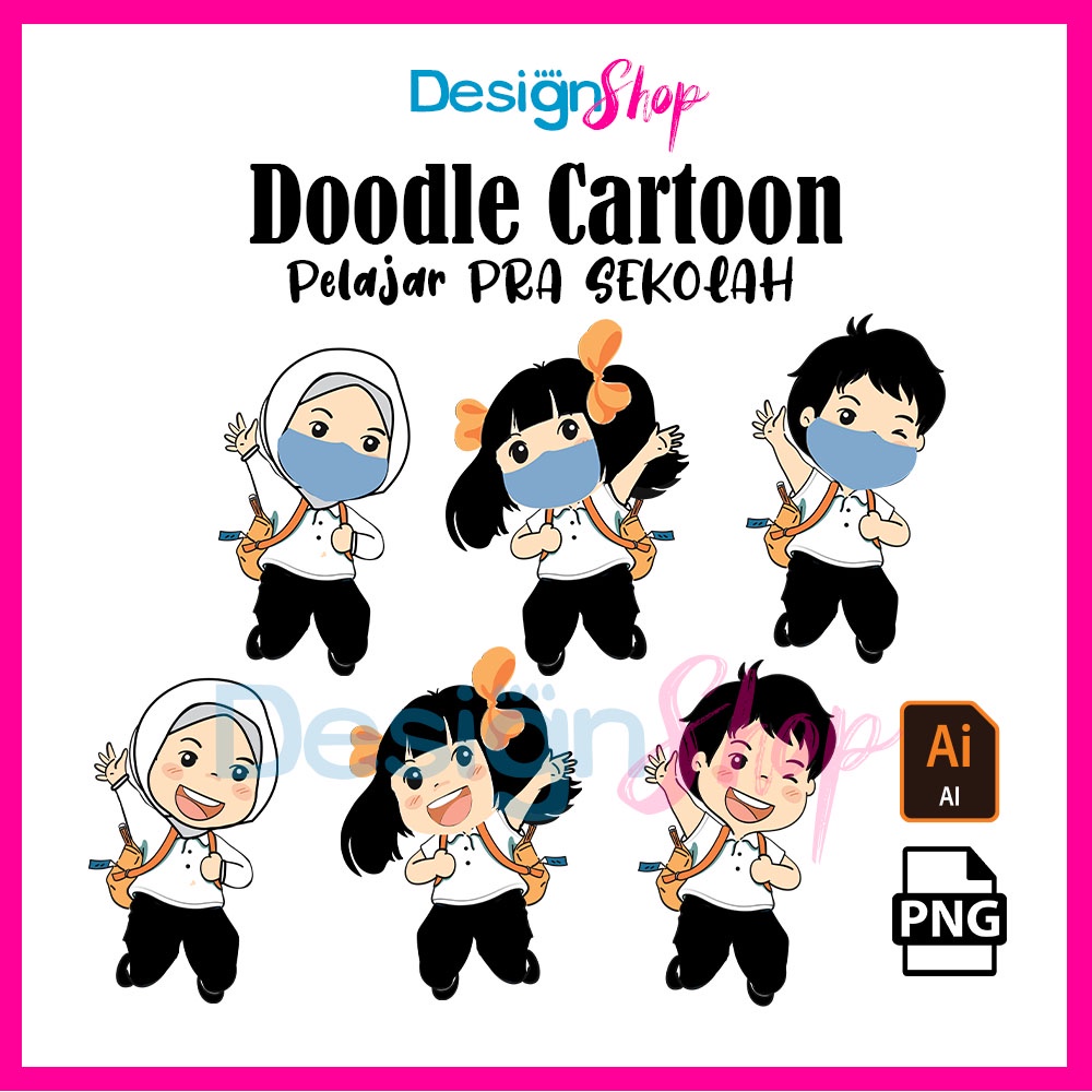 DESIGN ONLY, CUTE DOODLE CARTOON PRA SEKOLAH, Design Mudah & Murah ...