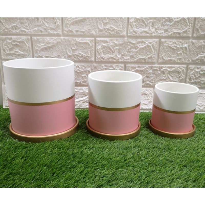 Euro Style Flower Pot With Gold Saucer 🇲🇾 Ceramic Pink Vase / Pasu ...
