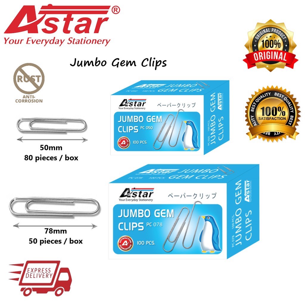 Astar Jumbo Gem Clips / Paper Clips 50mm / 78mm | Shopee Malaysia