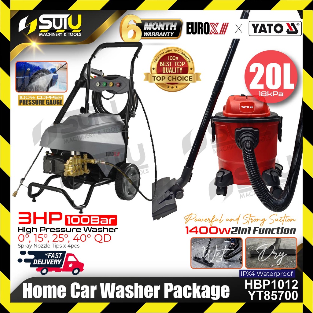 EUROX HBP1012 x YATO YT85700 Home Car Washer Package ( High Pressure Washer + 2in1 Vacuum ...