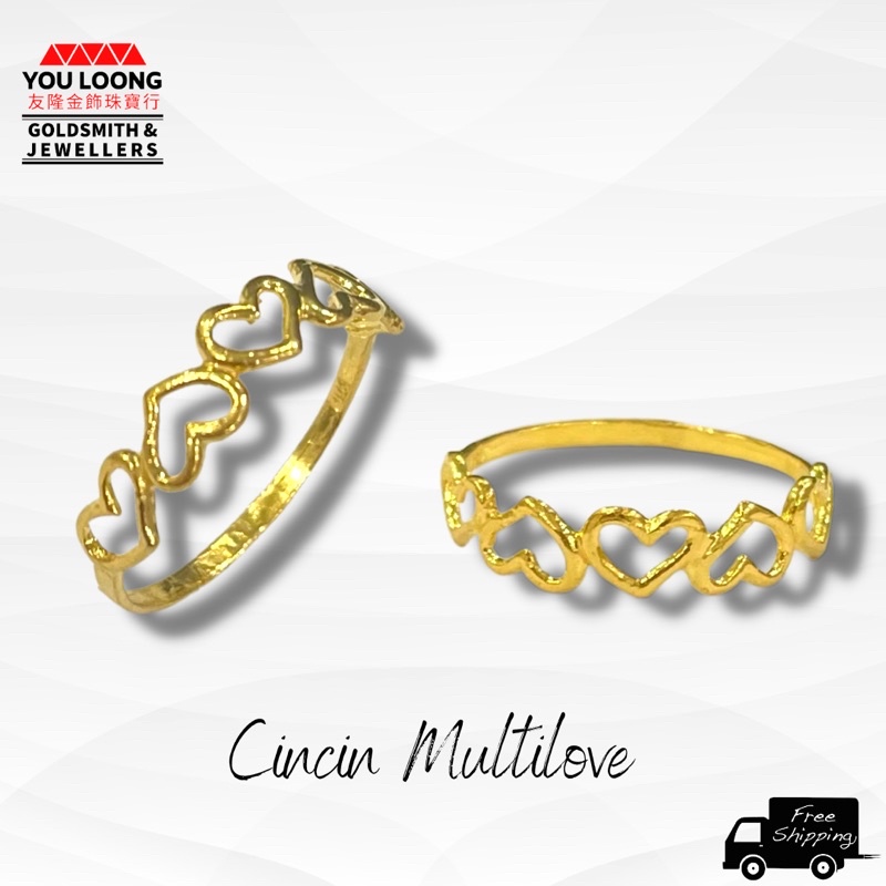 Youloong Cincin bajet love kecil cute/ Design multi-love ringan 916EMAS ...