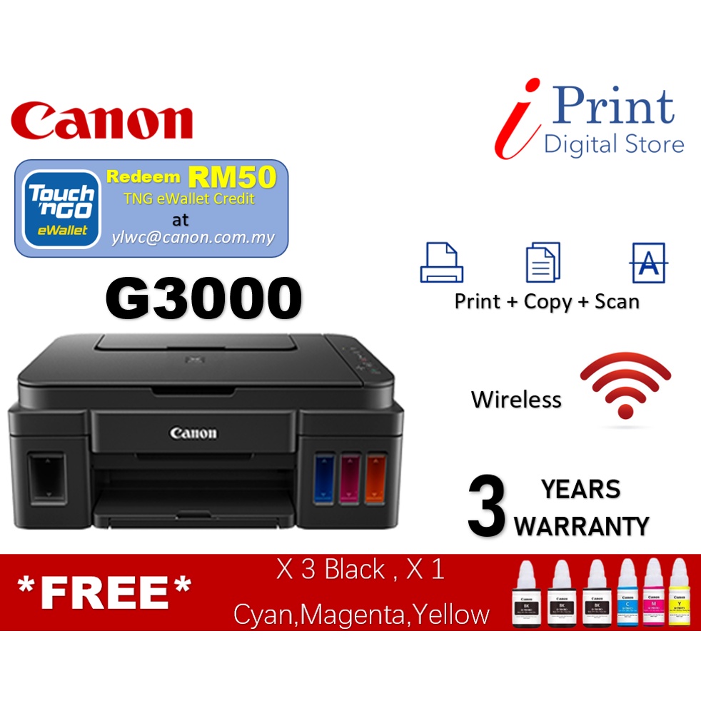 CANON PIXMA G3000 PRINTER [ FREE GIFT ]ALL-IN-ONE PRINT/SCAN/COPY/ WIFI ...