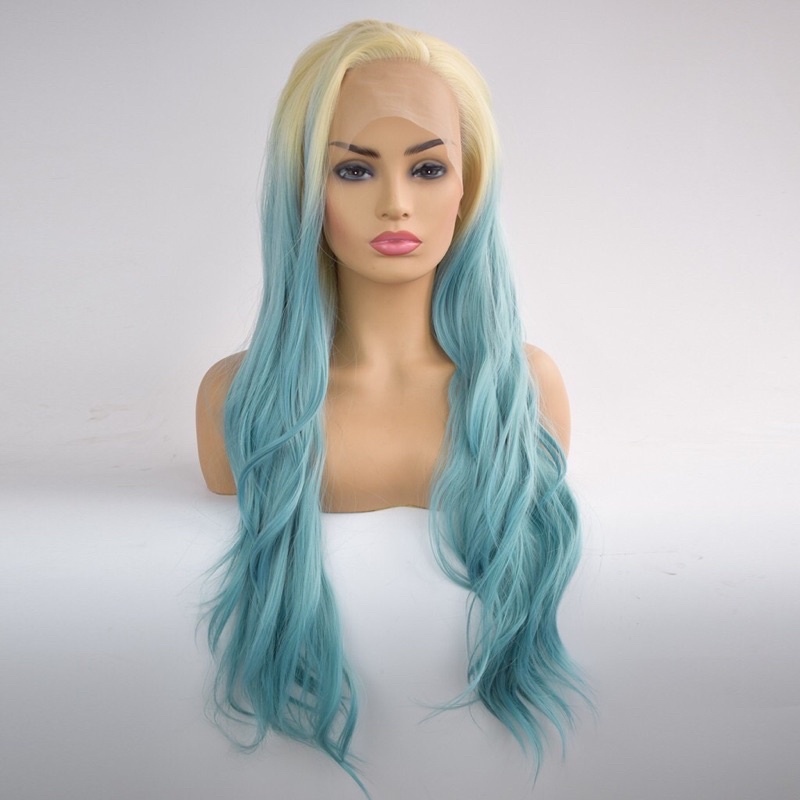 Ombre Blonde Turquoise Front Lace Wig | Shopee Malaysia