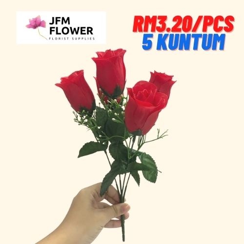 (RM3.20/pcs) 5kuntum bunga rose kuncup/ 5 buds artificial rose/ bunga ...