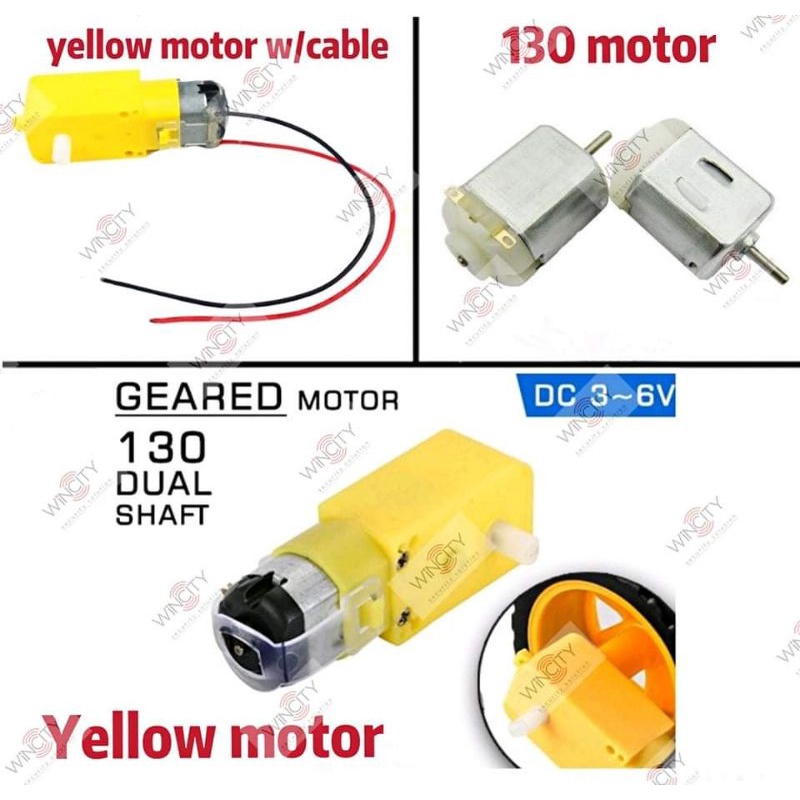 WSS DC Geared Motor With cable Moto TT 130 motor Dual Shaft w/ Yellow ...