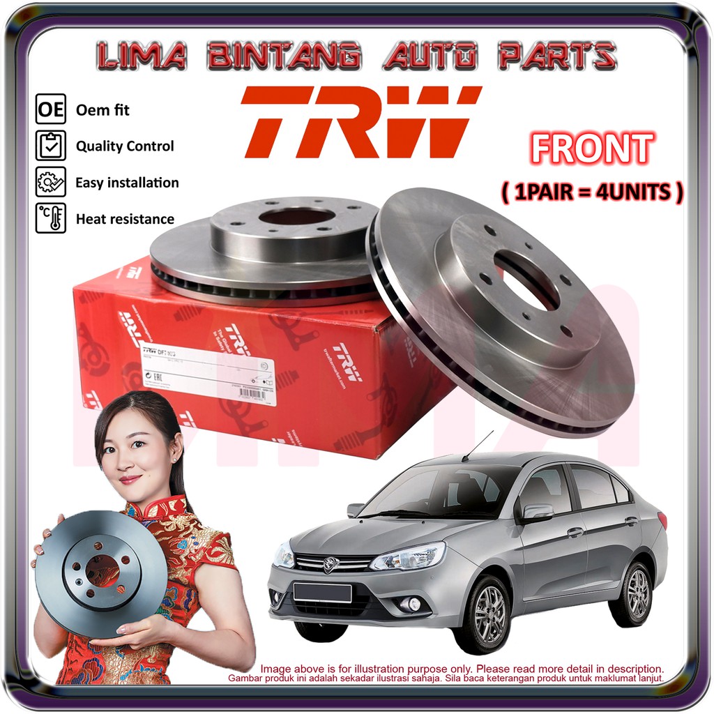 Proton Saga VVT Front Brake Disc Rotor 1Pair TRW *Original* (2016-2021 ...