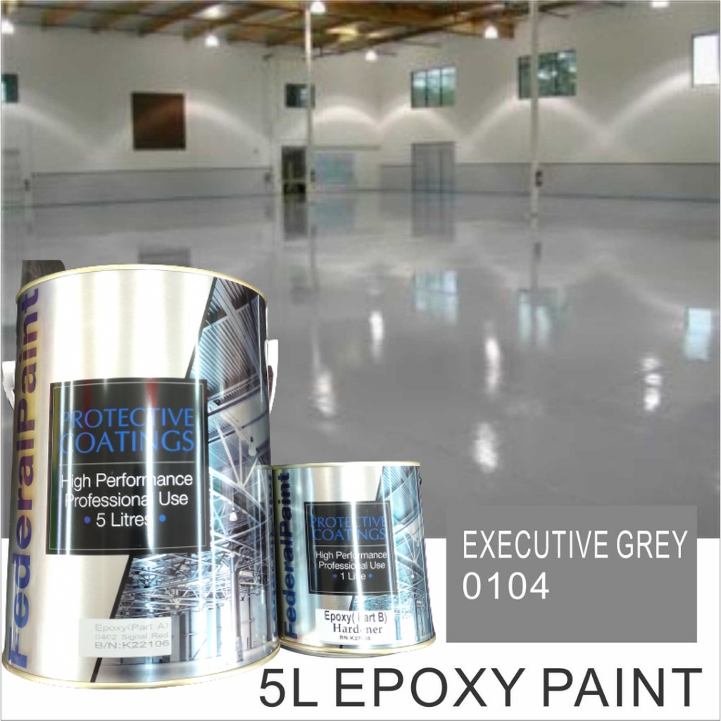 0104 exercutive grey ( 5L EPOXY FEDERAL ) Paint Epoxy Floor Paint Coating 5 LITER ( Cat Lantai ...