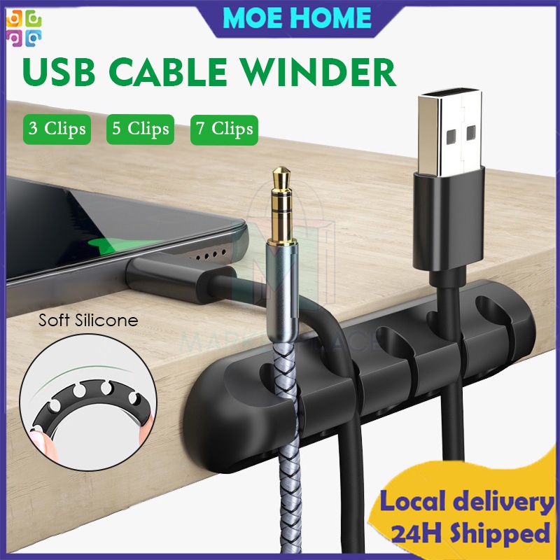 3Clip/5Clip/7Clip Cable Organizer Silicone USB Cable Winder Desktop Tidy Management Clips Cable ...