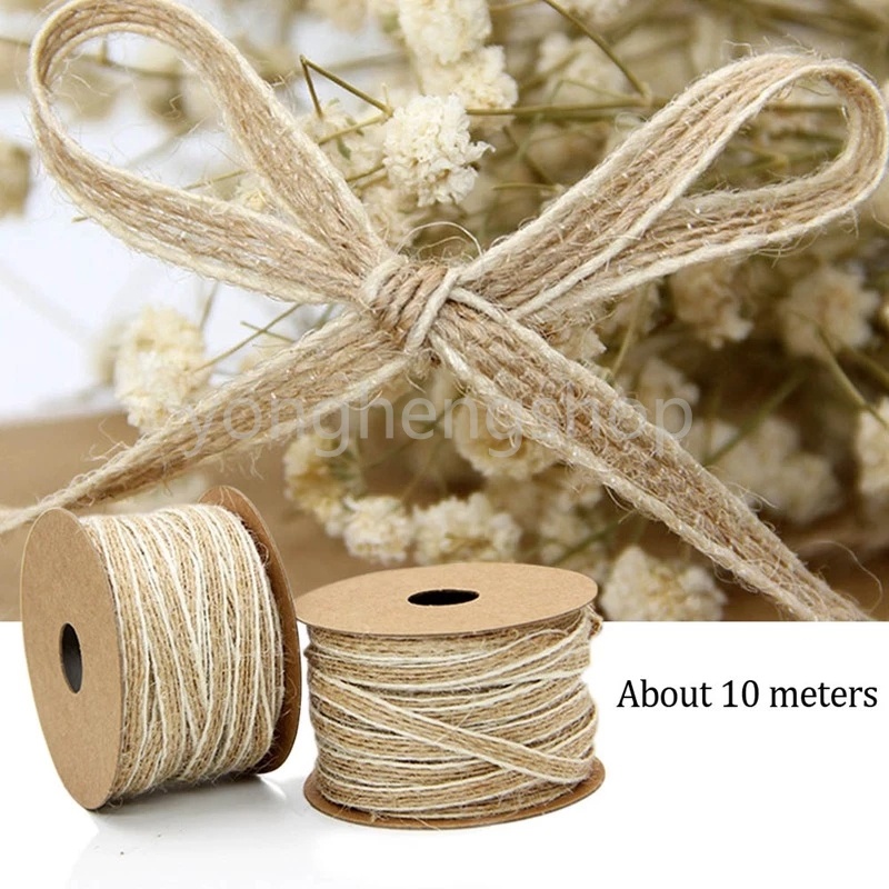 10M Natural Brown Jute Hemp Rope Burlap Hessian Ribbon With Lace ...