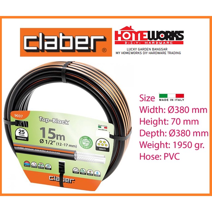 CLABER (9037) 15M 1/2inch (12-17 mm) Black Garden Hose | Shopee Malaysia