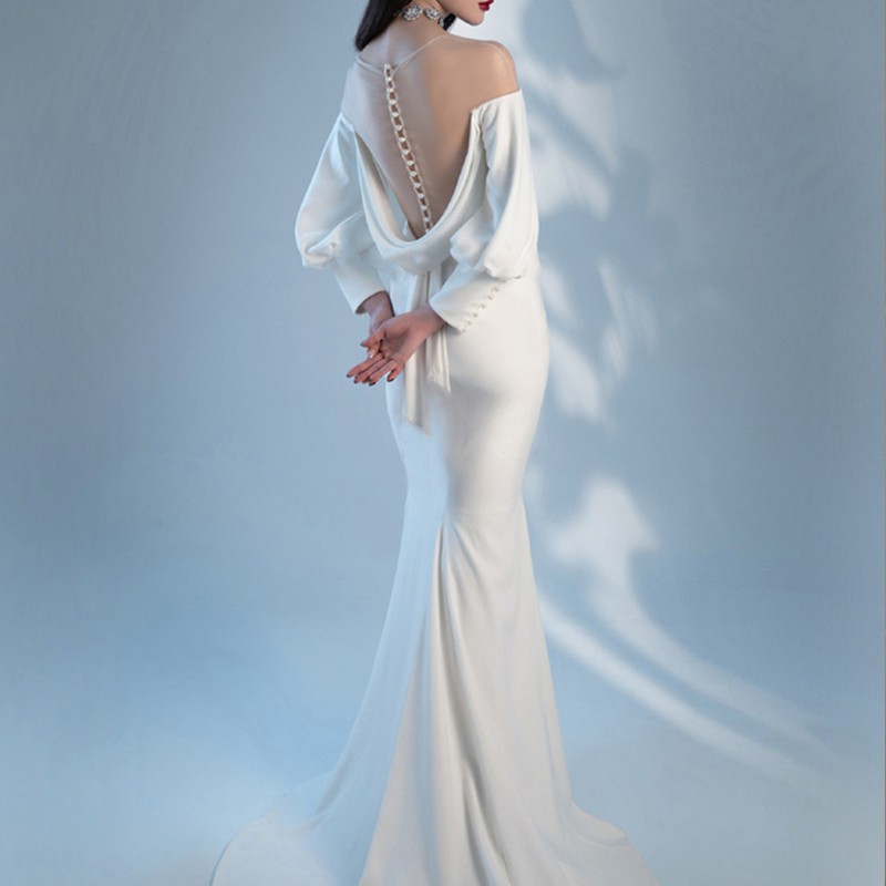 pre order fishtail white vintage bodycon long sleeve wedding bridal ...