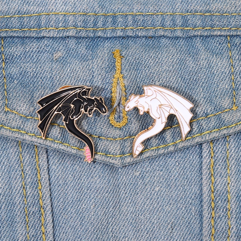 Cartoon Brooches Anime Black and White Dragon Brooch Dinosaur Love ...