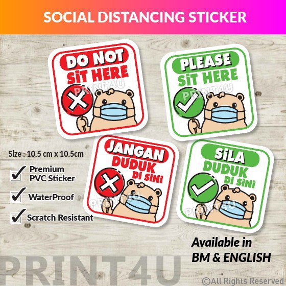 PRINT4U SAFETY DISTANCE STICKER BEAR " SIT HERE " & " DO NOT SIT HERE ...