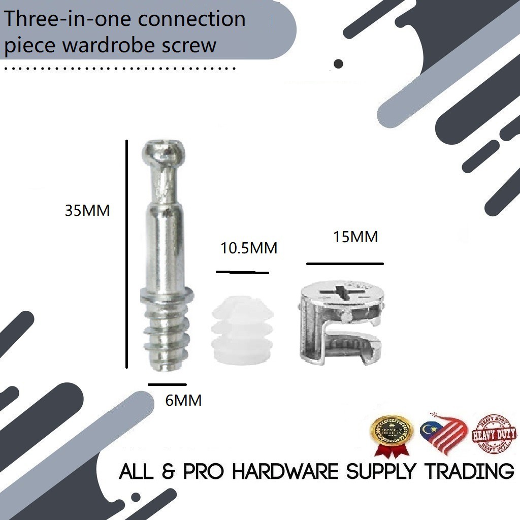 6x35MM 3 In 1 Drawer Cam Fitting Durable Pre-Inserted Nut With Dowel ...