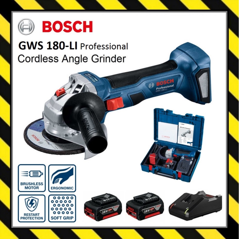 BOSCH 18V Cordless Angle Grinder GWS180-LI (LATEST 2021 MODEL) | Shopee ...