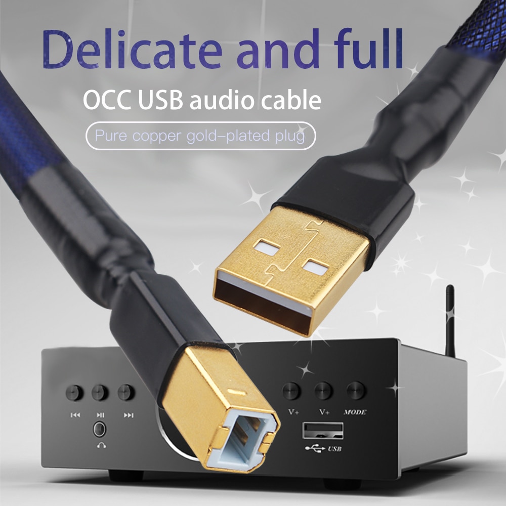6N HiFi Silver Plated USB A To B DAC Digital Audio Cable Sound Card ...