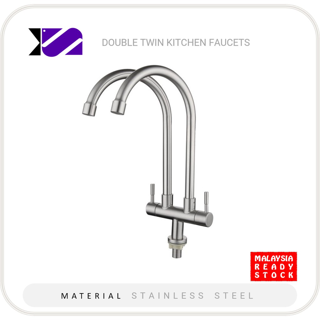 ELEGANT STYLEZ SUS304 STAINLESS STEEL DOUBLE TWIN KITCHEN FAUCETS ...