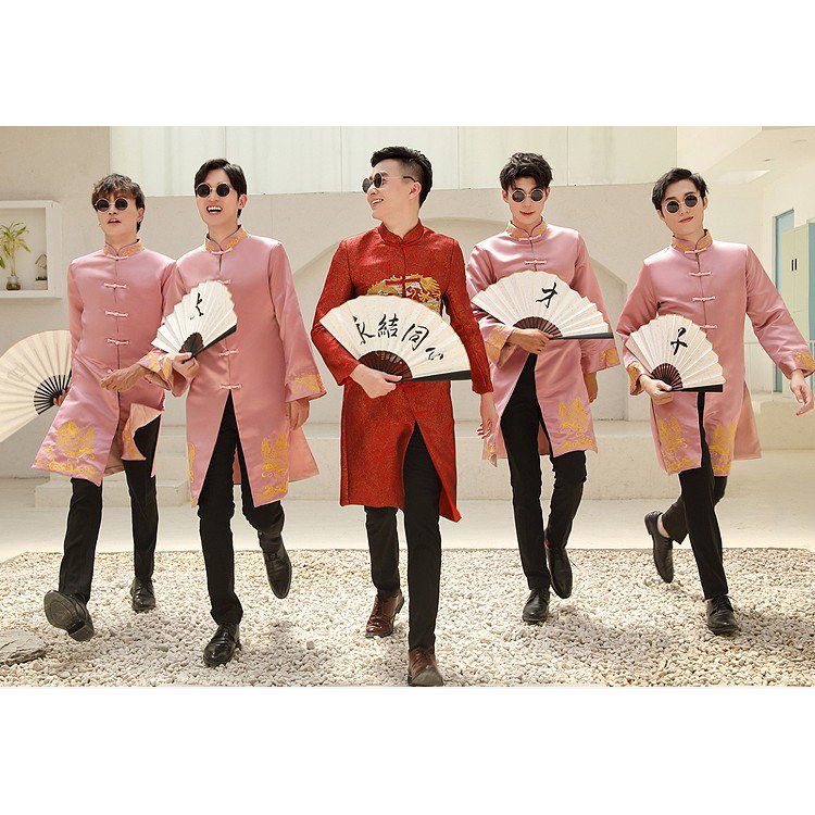 【Malay Spot】S~4XL Pink Men's Chinese Tang Costume Cheongsam Clothes ...