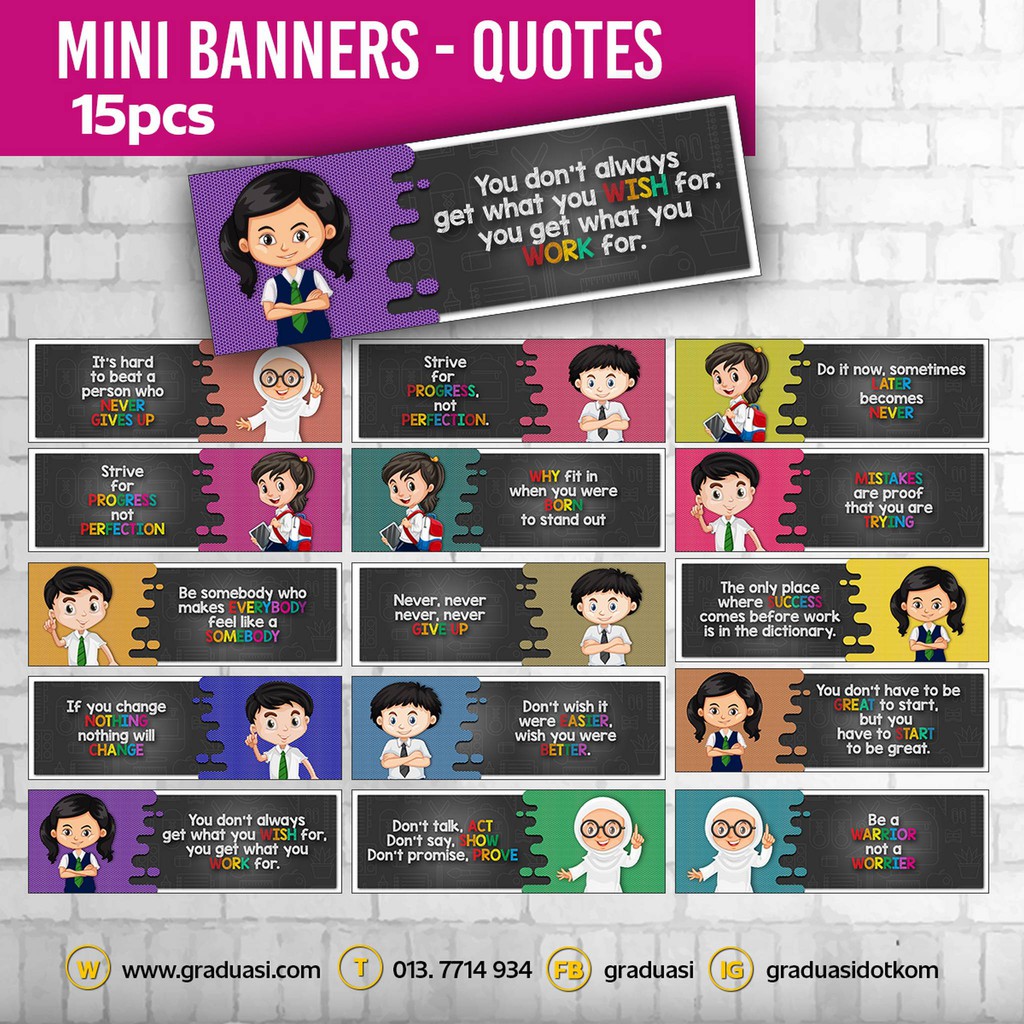 15pcs English Quotes, Mini Banners for School/Classroom Decoration #qts ...