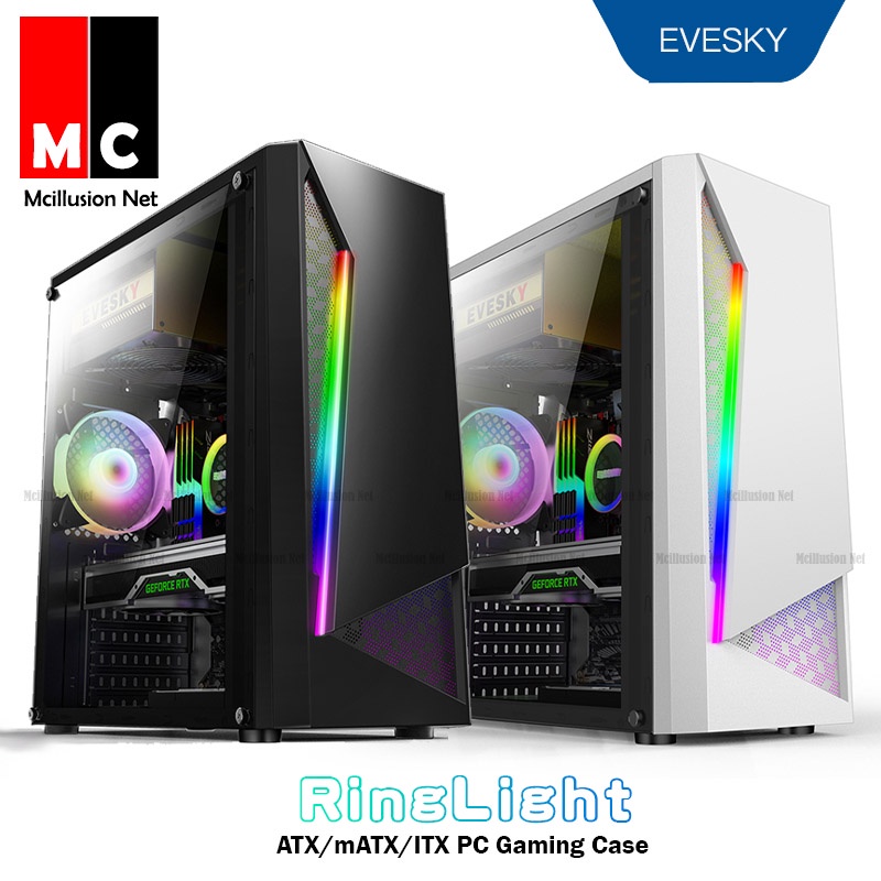 EVESKY RingLight Gaming ATX/mATX/ITX PC Gaming Case Desktop Case RGB ...