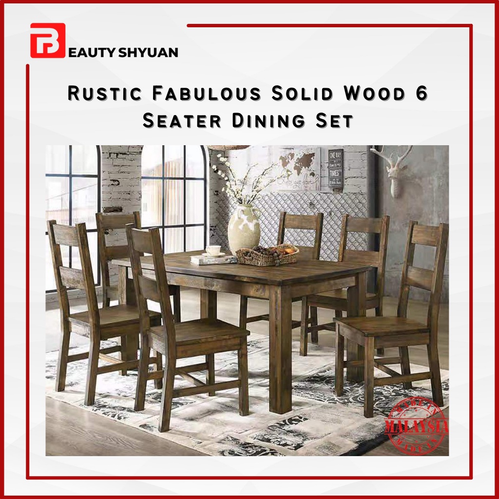 RUSTIC Solid Wood Dining Table 6 Seater Dining Table Set Dining Set ...
