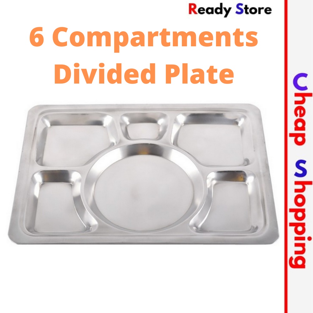 6 Rectangular Mess Tray Compartments Divided Plate / Divided Plate / 6 ...
