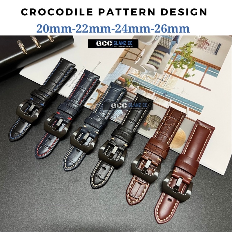 Thick Design Crocodile Pattern Watch Strap Leather Strap 20mm 22mm 24mm ...