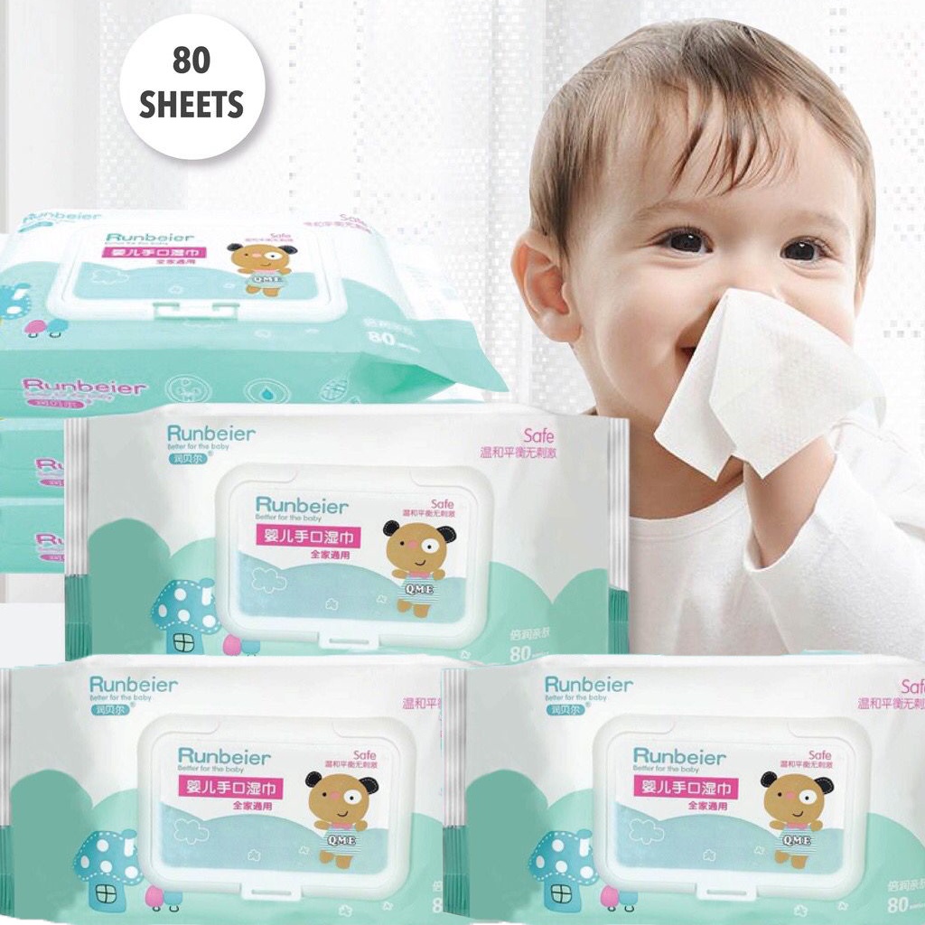 80Pcs/ Pack Baby Non Alcohol Wet Wipes Tisu Basah Wet Tissue With Cover ...