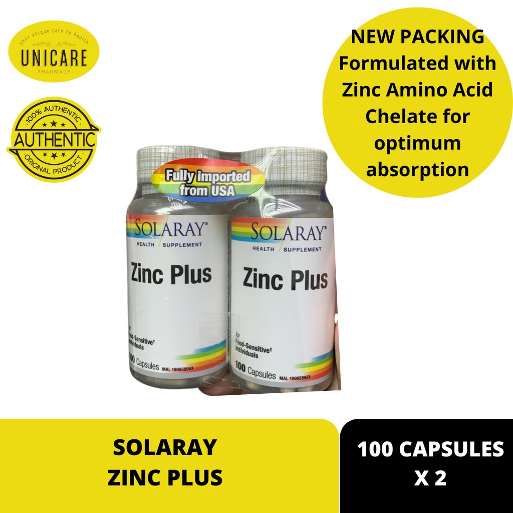 SOLARAY ZINC PLUS 100 CAPSULES TWIN PACK - For general health being ...