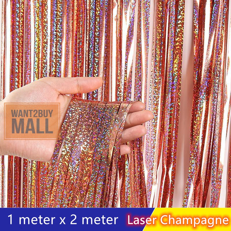 🇲🇾 🏆 Foil Rain Curtain Metallic Birthday Wedding Balloon Festival Wall ...