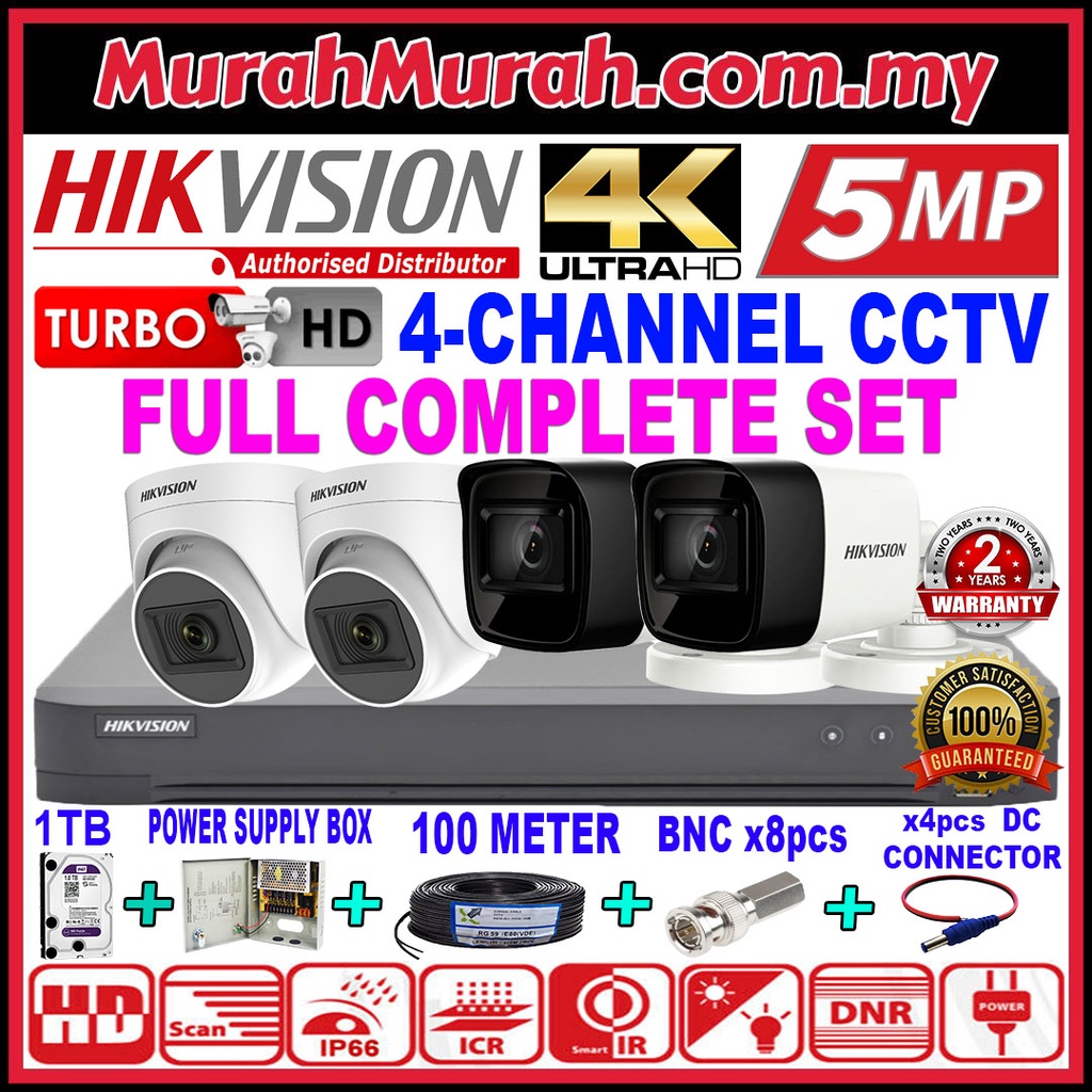 HIKVISION 5MP Full Set 🌟4-CHANNEL🌟 Full HD 1920P HIK CCTV 4CH DVR ...