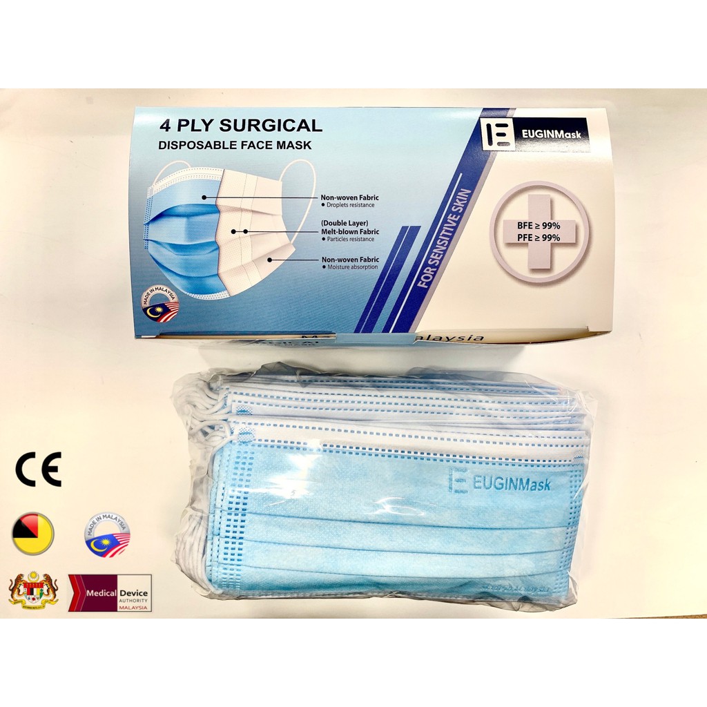 EUGINMask SURGICAL 4PLY MASK (LOCAL MADE READY STOCK) Hygienic Pack in ...