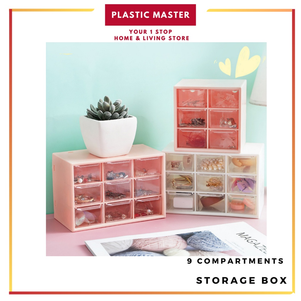 Multipurpose 9 Compartments Storage Box Mini Plastic Box Transparent ...