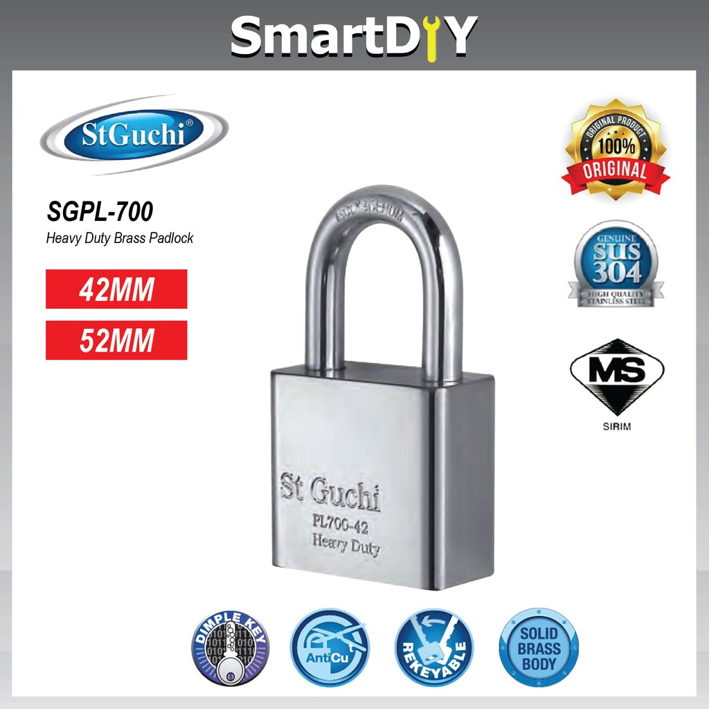 St Guchi SGPL-700 42mm 52mm Heavy Duty Brass Padlock / Anti-Cut / Sirim ...