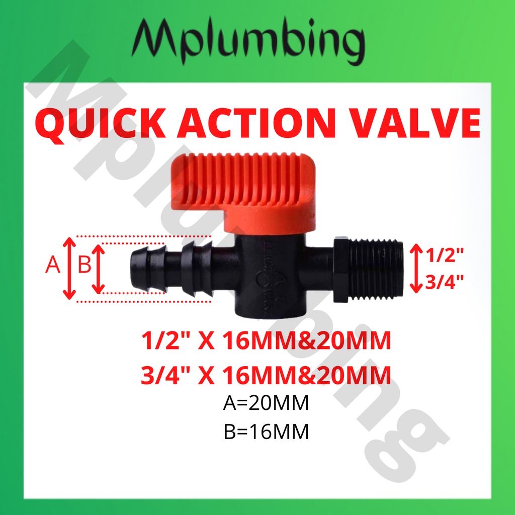 1/2" & 3/4" X 20MM / 16MM QUICK ACTION VALVE QAV LDPE TUBING POLYPIPE ...