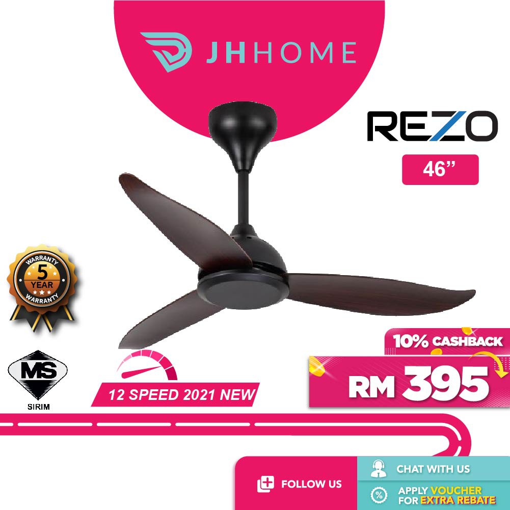 Rezo 3 Blades 12 Speed Axis Matte Black/Dark Wood Dc Motor Ceiling Fan ...