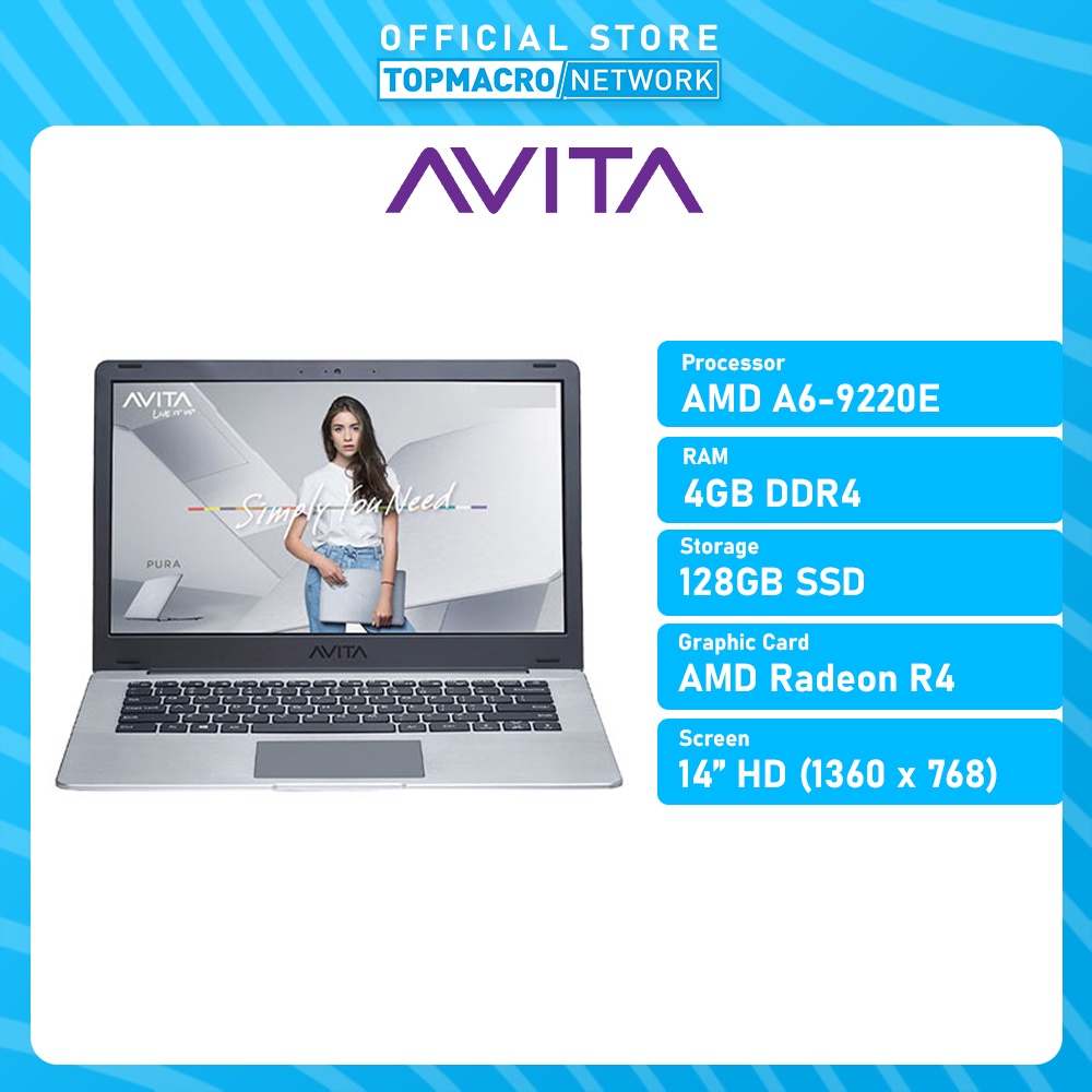 AVITA PURA 14 LAPTOP (AMD A6-9220E, Radeon R4, 4GB, 128GB, 14" FHD IPS ...