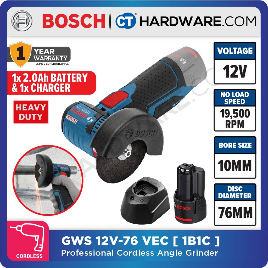 BOSCH GWS 12-76 V-EC PROFESSIONAL CORDLESS ANGLE GRINDER ...