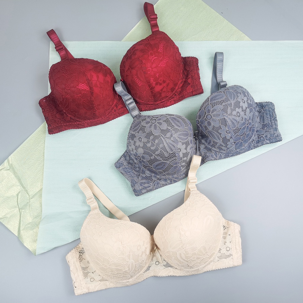 3/4 Coverage Cup B/C #38-44 Wired Bra Flora Lace Cotton Lingerie / Baju ...