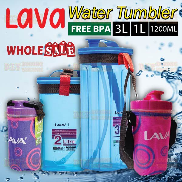 LAVA Water Bottle Tumbler Strip Straw Carry Bag 1200ml 2L 3L BPA FREE/Botol Air Minuman Dengan ...