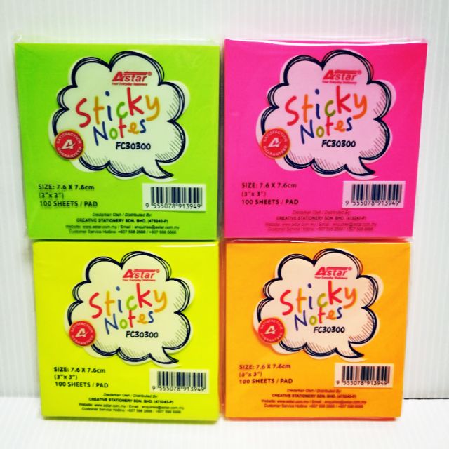 Astar neon color sticky notes 3"* 3" (1 set/4 color@pad) | Shopee Malaysia