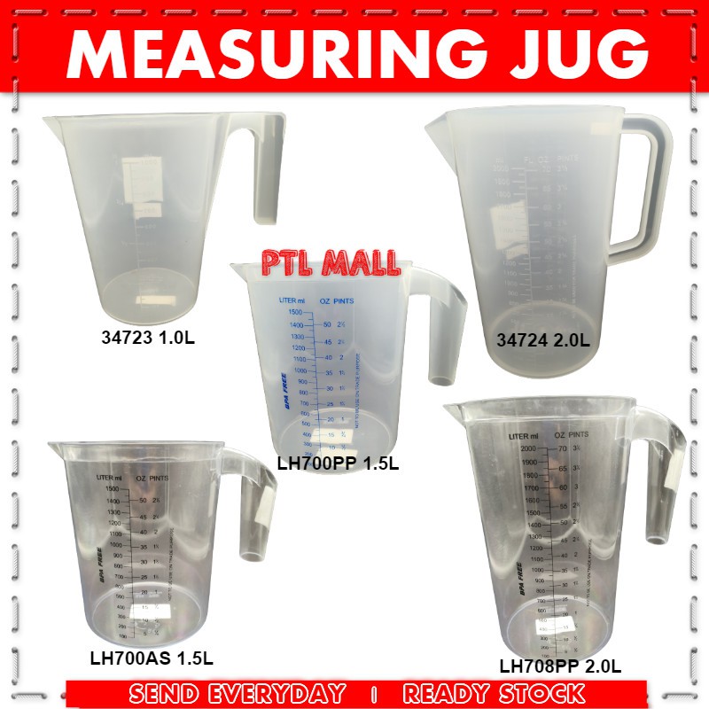 0.5L 1.0L 1.5L 2.0L Transparent Kitchen Jug Laboratory Plastic Beaker ...