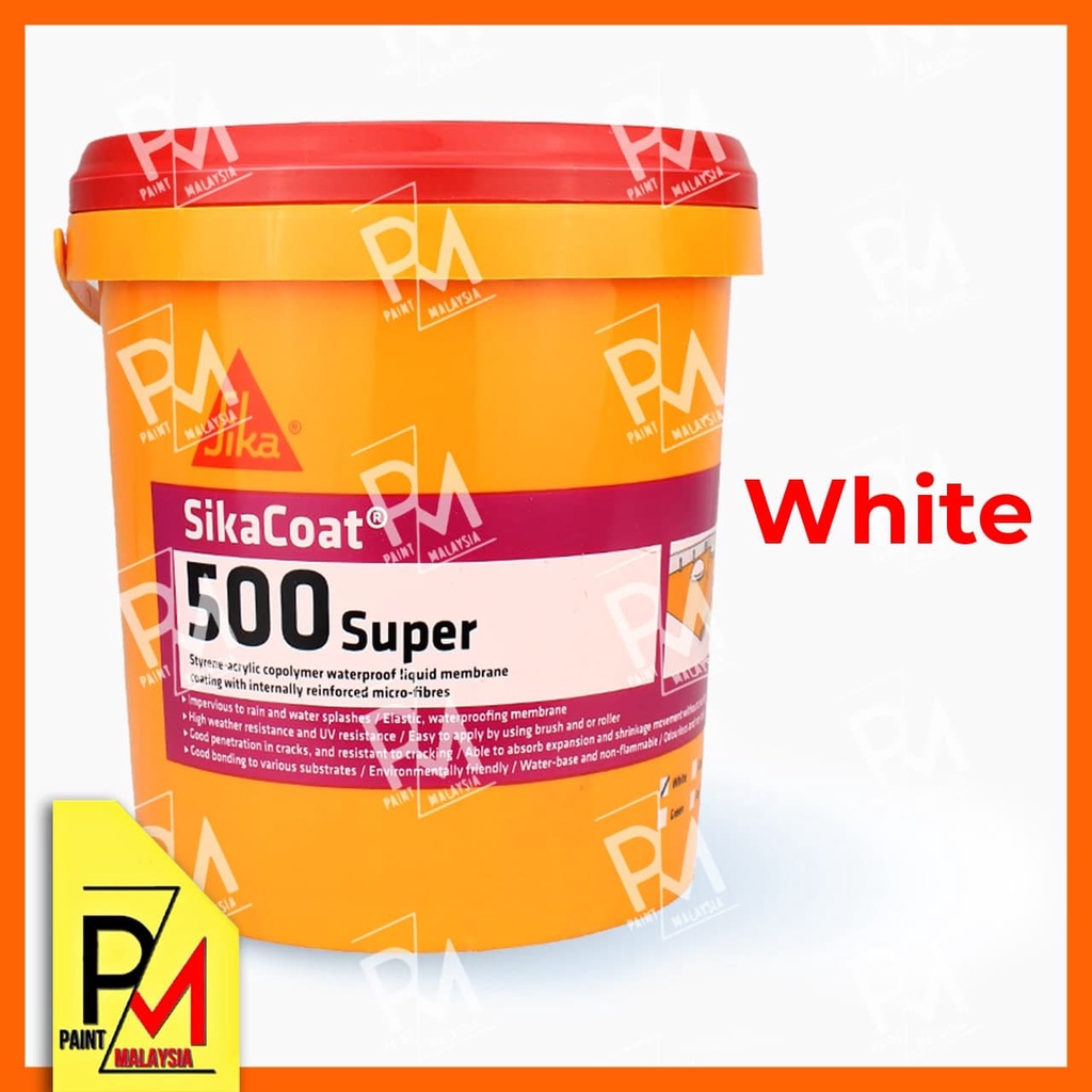 SIKACOAT 500 Super Waterproofing 20KG White & Grey Styrene Acrylic ...