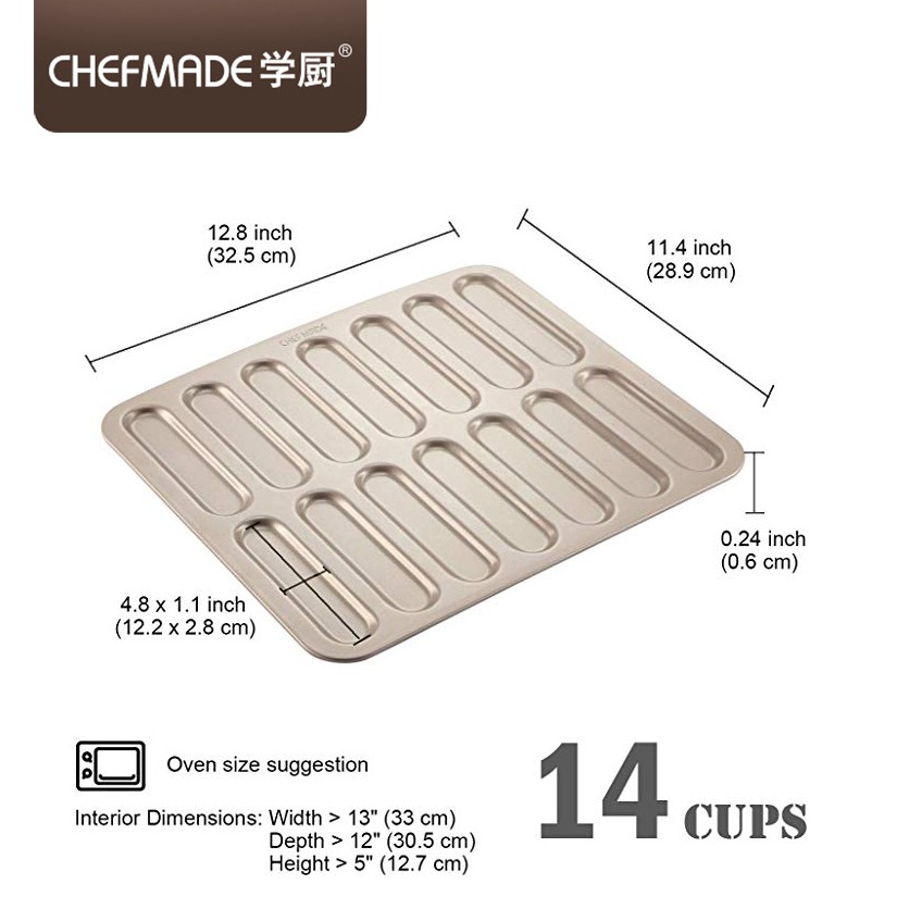 Chefmade Eclair Pan 14-Cavity Champange Gold Non-stick Novelty Lady ...