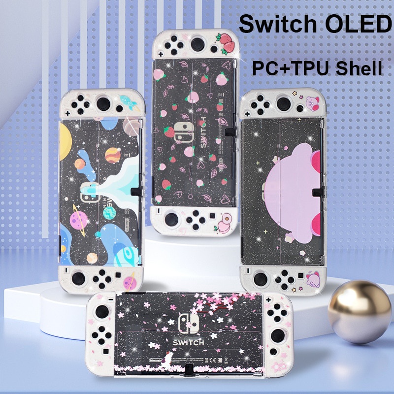 Sakura Transparent Shell for Nintendo Switch OLED JoyCon Protective Flip Case TPU PC Cover for ...