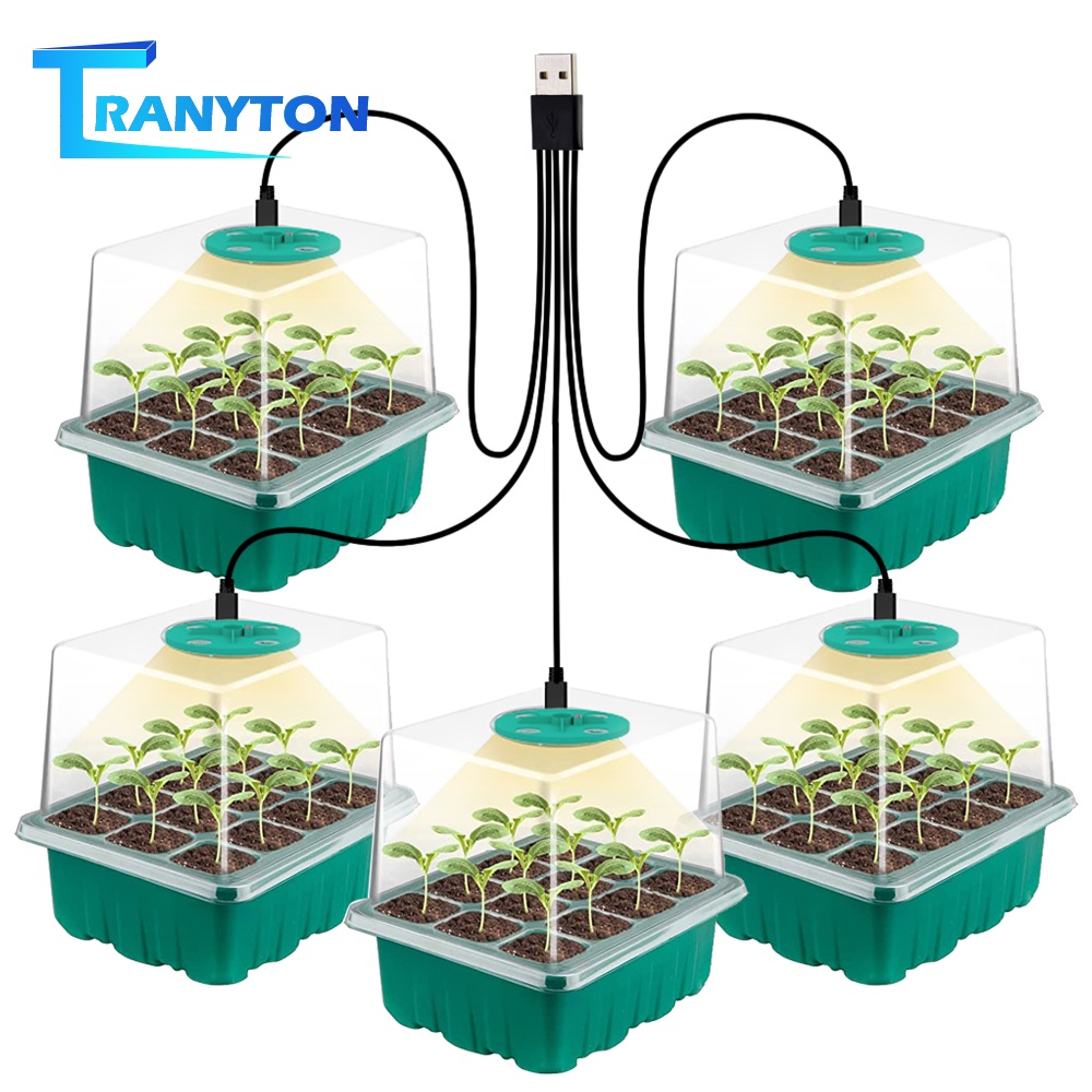 5pcs/12 Holes Seedling Tray USB LED Grow Light with timing switch Seed ...